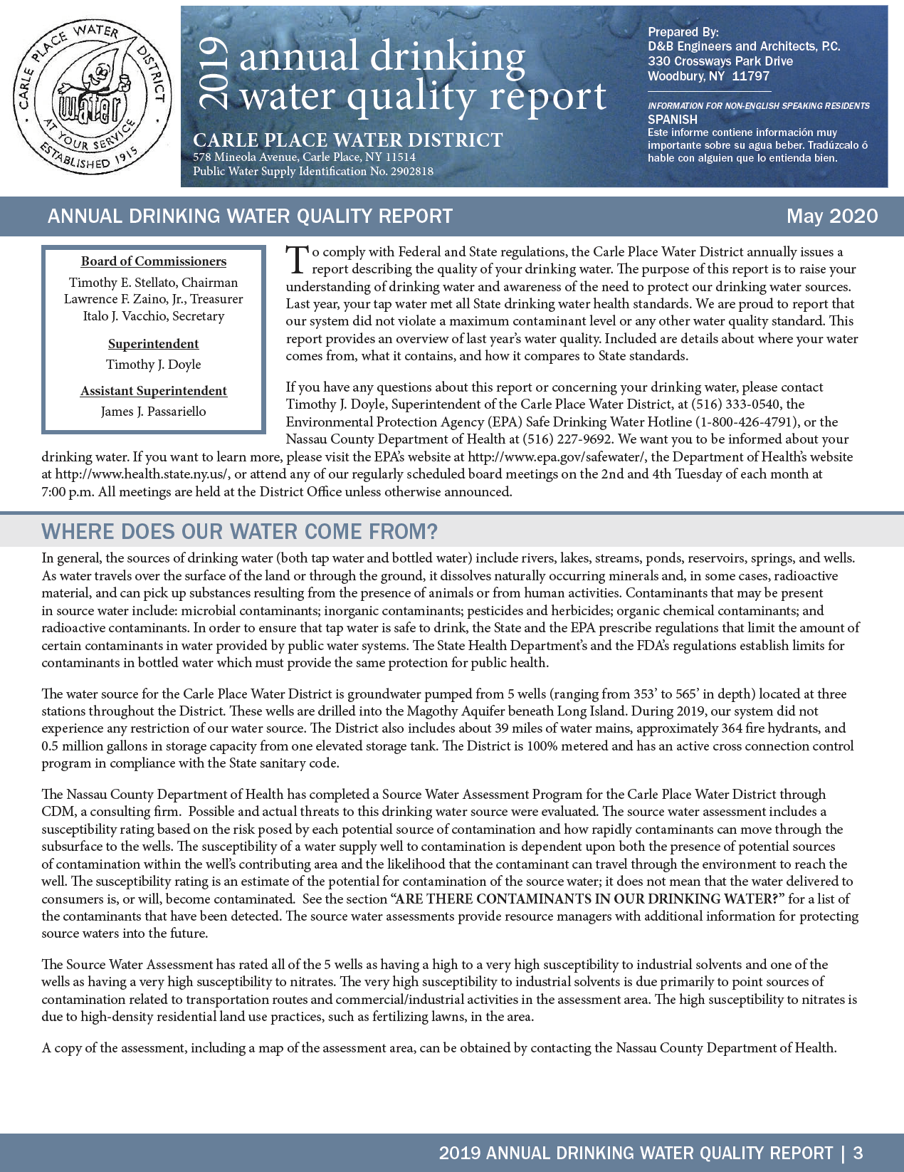 Water Quality Report – Carle Place Water District